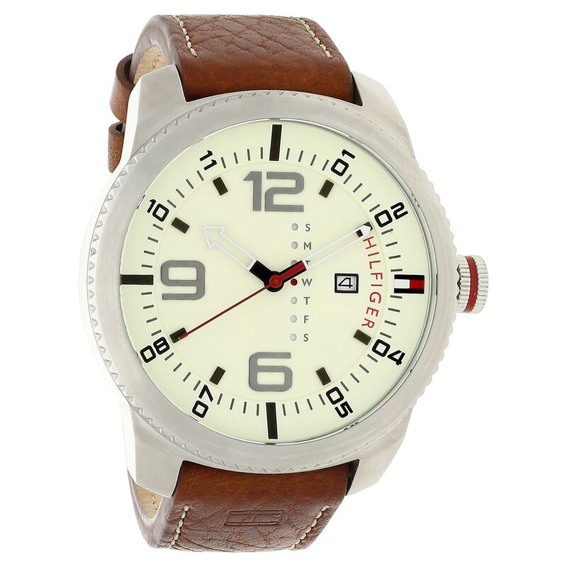 Buy Online Tommy Hilfiger Quartz Analog Off White Dial Leather Strap ...