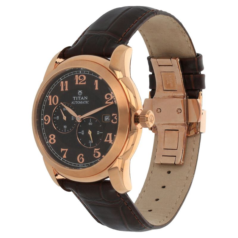 Buy Online Titan Automatic Brown Dial Leather Strap Watch for Men ...