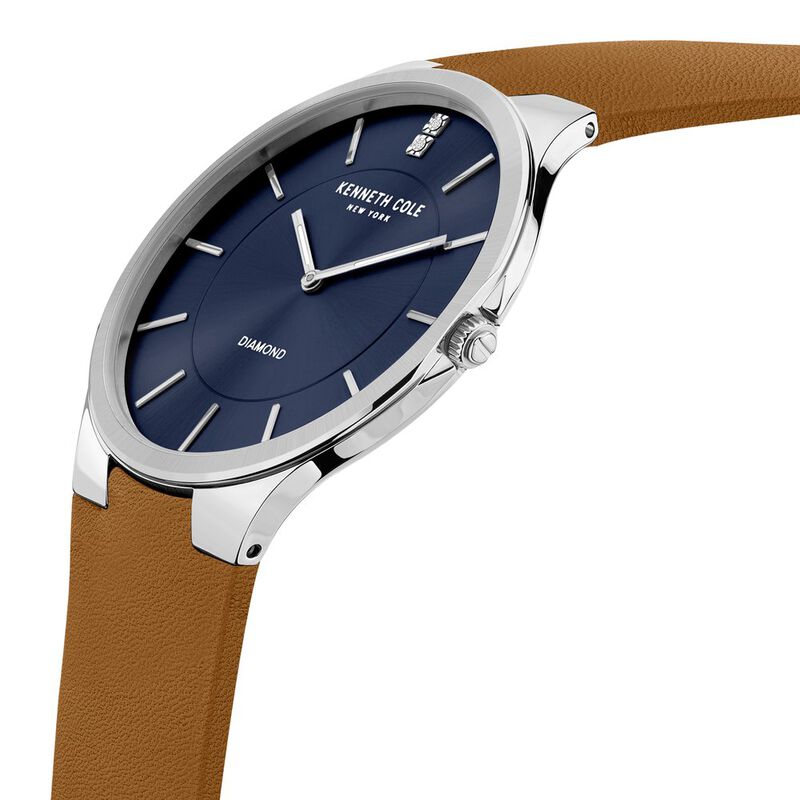 Buy Online Kenneth Cole Blue Dial Leather Strap Watch For Men