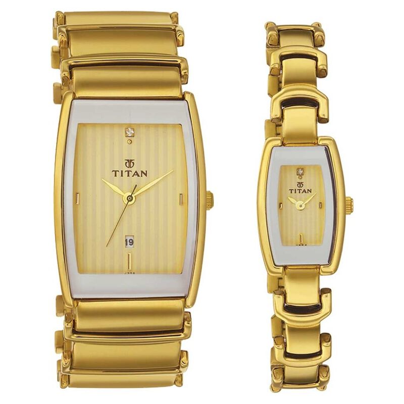 Buy Online Titan Quartz Analog Champagne Dial Watch for Couple ...