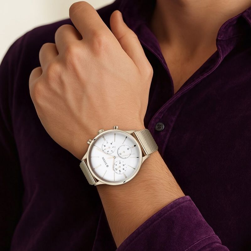 Buy Online Titan Light Leathers Silver Dial Quartz Multifunction ...