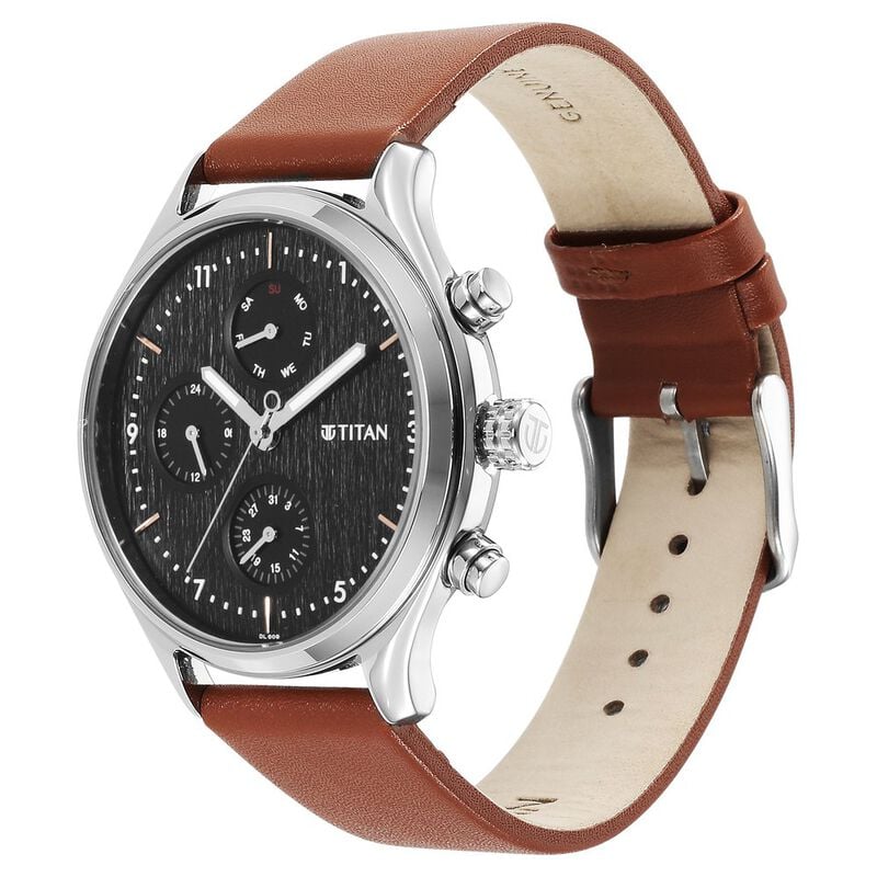 Buy Online Titan Neo Black Dial Quartz Multifunction Leather Strap ...