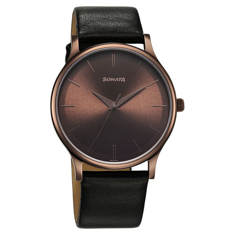 Buy Online Sonata Aspire Quartz Analog Brown Dial Leather Strap Watch ...