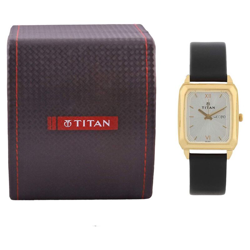 Buy Online Titan Rectangle Silver Dial Analog with Day and Date Leather ...