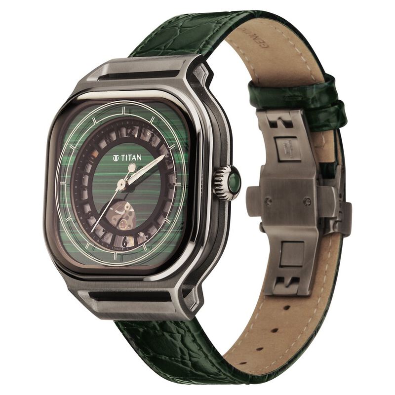 Buy Online Titan Stellar Automatic Malachite Dial Leather Strap Watch ...