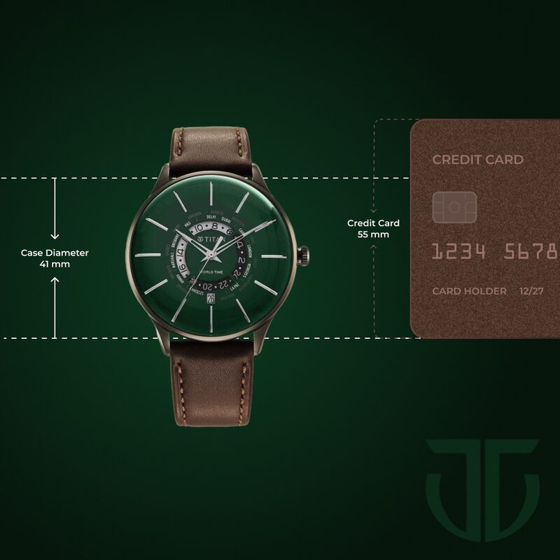 Buy Online Titan Green Dial World Time with Date Leather Strap watch ...