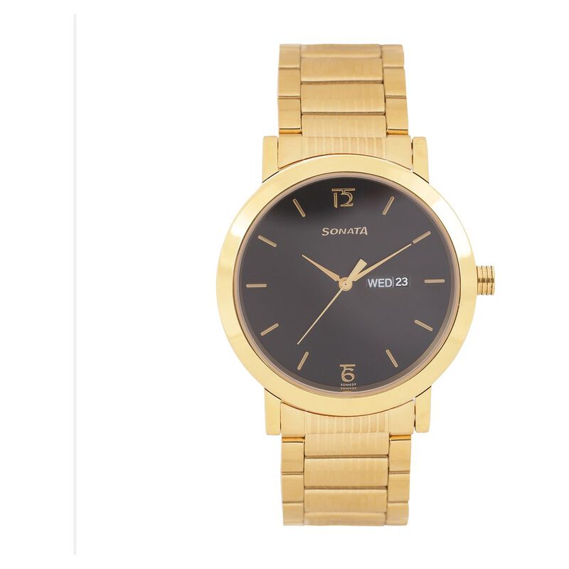 Buy Online Sonata Quartz Analog with Day and Date Black Dial Stainless ...