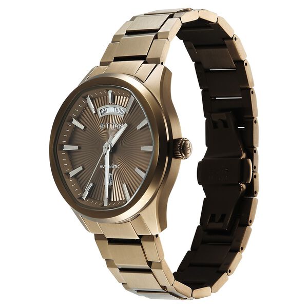 Buy Online Titan Astral Concealed Automatic Analog with Khaki Dial Khaki Stainless Steel Strap ...