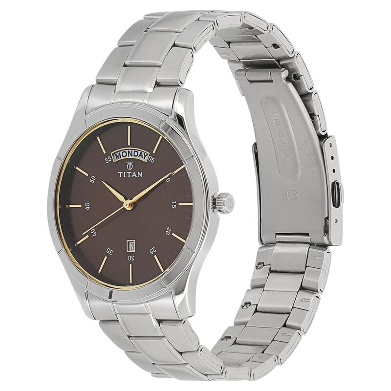 Buy Online Titan Workwear Brown Dial Analog with Day and Date Stainless ...
