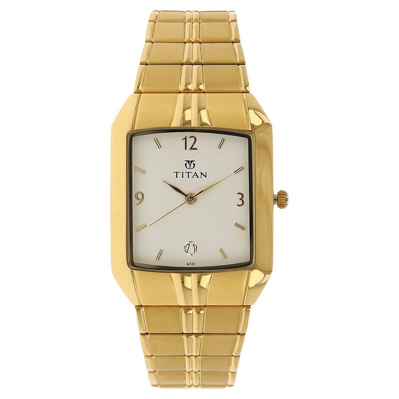 Buy Online Titan Rectangle White Dial Analog with Date Metal Strap ...