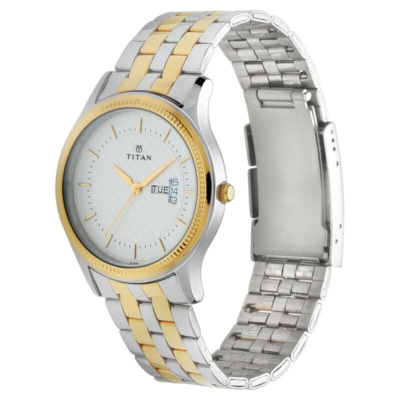 Buy Online Titan Quartz Analog with Day and Date Silver Dial Stainless ...