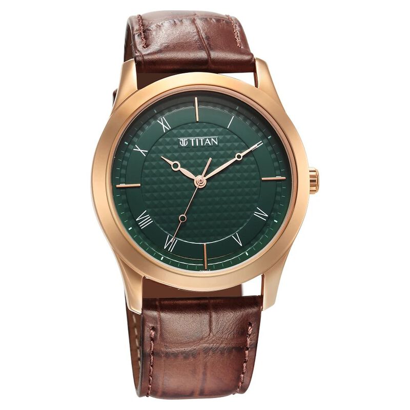Buy Online Titan Karishma Green Dial Analog Leather Strap Watch for Men ...