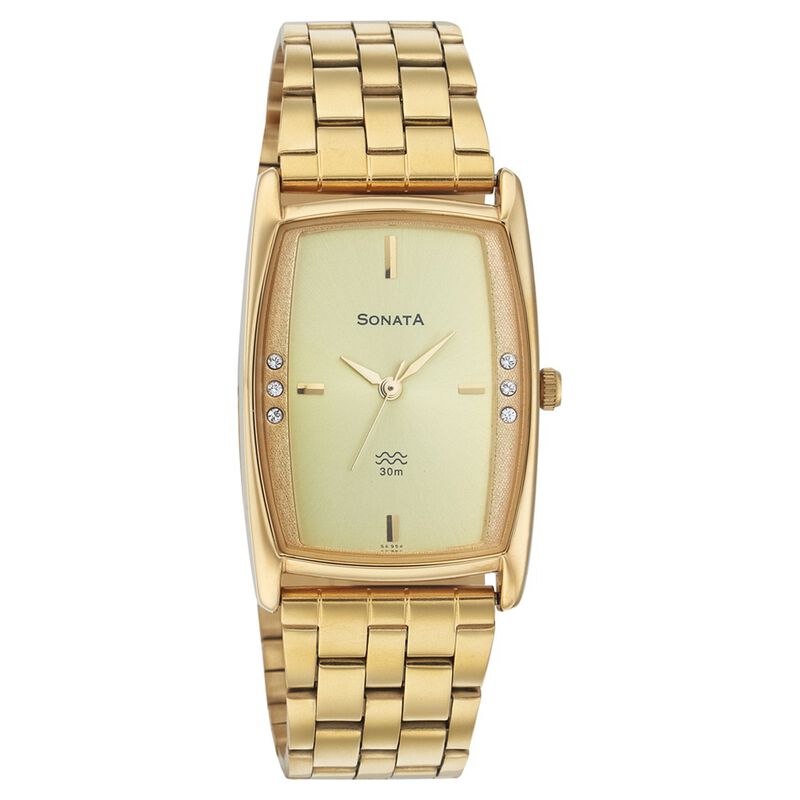 Buy Online Sonata Quartz Analog Champagne Dial Strap Watch for Men ...