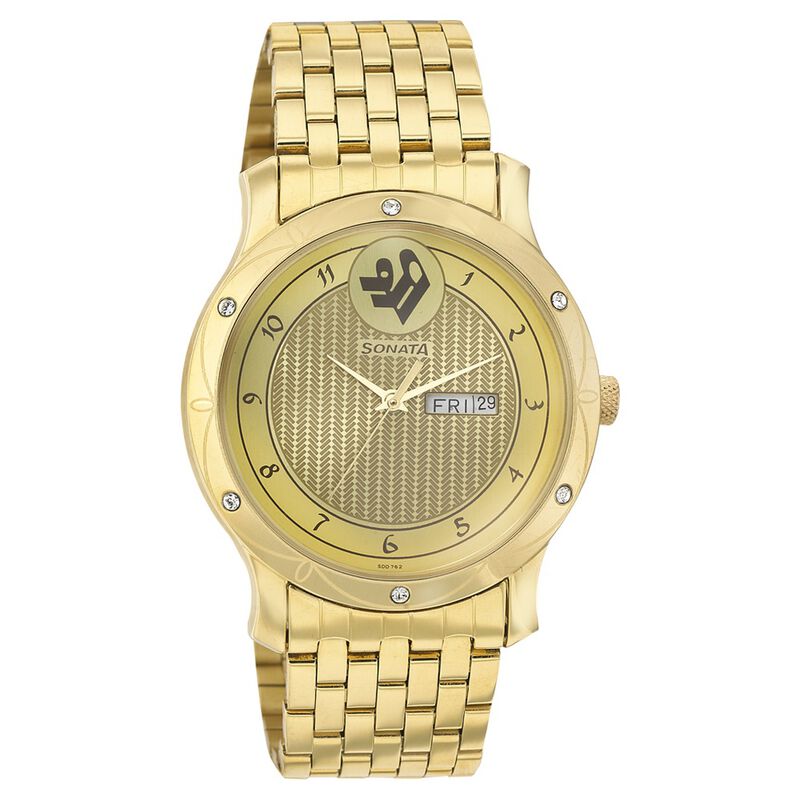 Buy Online Sonata Quartz Analog with Day and Date Champagne Dial ...