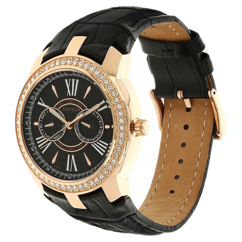 Buy Online Titan Tycoon Black Dial Quartz Multifunction Leather Strap ...