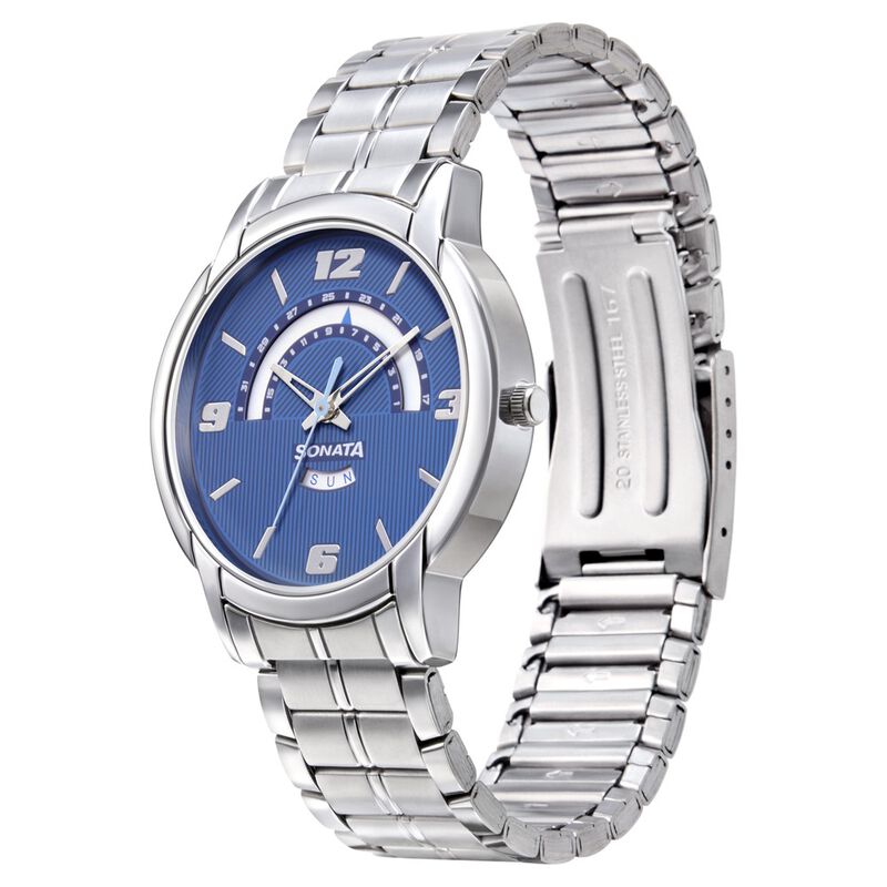 Buy Online Sonata RPM Quartz Analog with Day and Date Blue Dial Metal ...