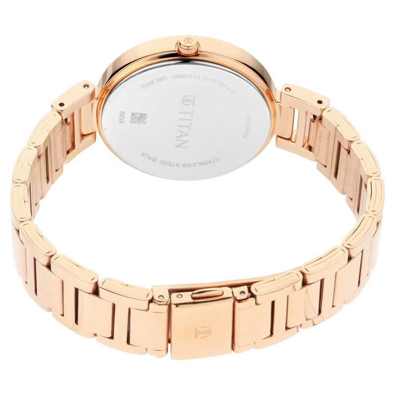 Buy Online Titan Sparkle Rose Gold Dial Analog with Date Metal Strap ...