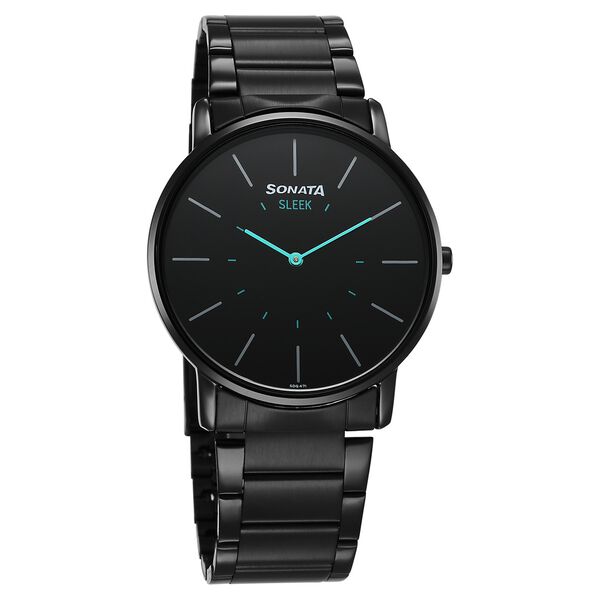 Buy Online Sonata Sleek Quartz Analog Black Dial Black Stainless Steel ...