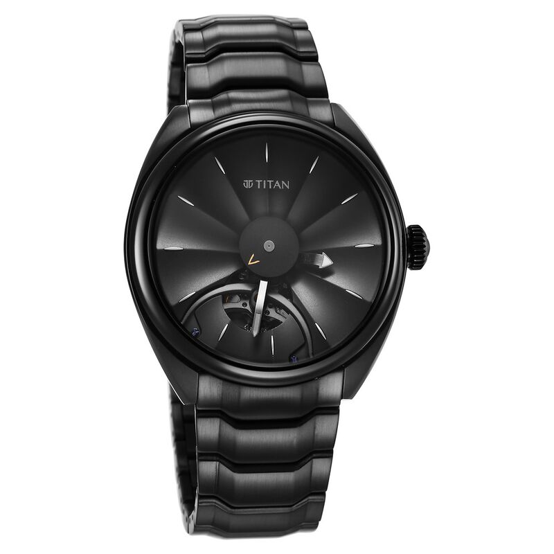 Buy Online Titan Stellar Automatic Black Dial Stainless Steel Strap ...