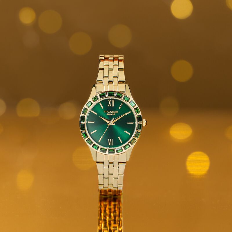 Buy Online Sonata Poze Quartz Analog Green Dial Golden Metal Strap ...