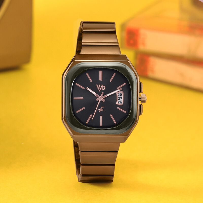 Buy Online Vyb Pioneer By Fastrack Quartz Analog Black Dial Brown ...
