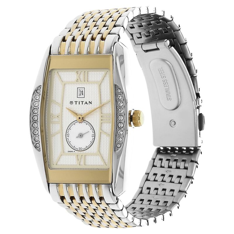 Buy Online Titan Quartz Analog with Date Champagne Dial Stainless Steel ...