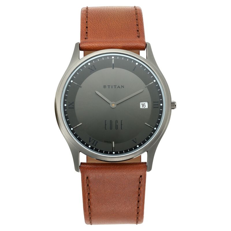 Buy Online Titan Edge Quartz Analog Anthracite Dial Leather Strap ...