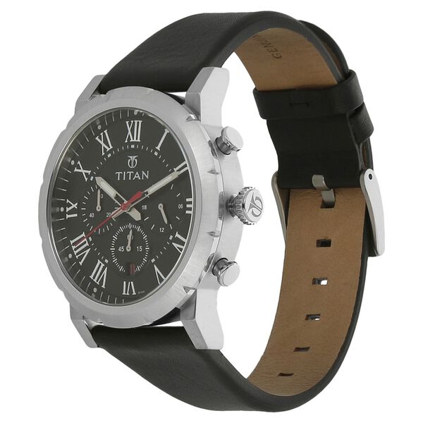 Buy Online Titan Quartz Analog with Date Black Dial Leather Strap Watch ...