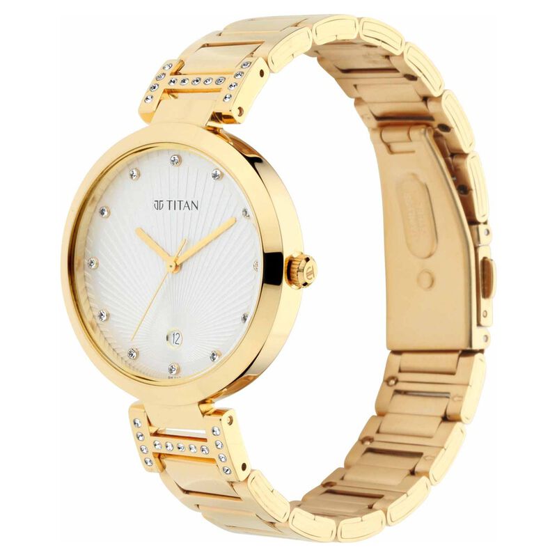 Buy Online Titan Sparkle Yellow Dial Analog with Date Metal Strap Watch ...