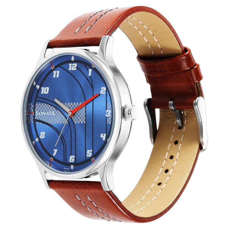 Buy Online Sonata RPM Blue Dial Leather Strap Watch for Men - 77105sl08 ...