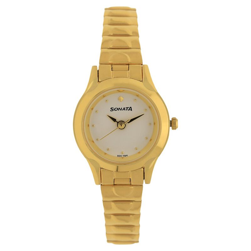 Buy Online Sonata Quartz Analog White Dial Golden Stainless Steel Strap ...