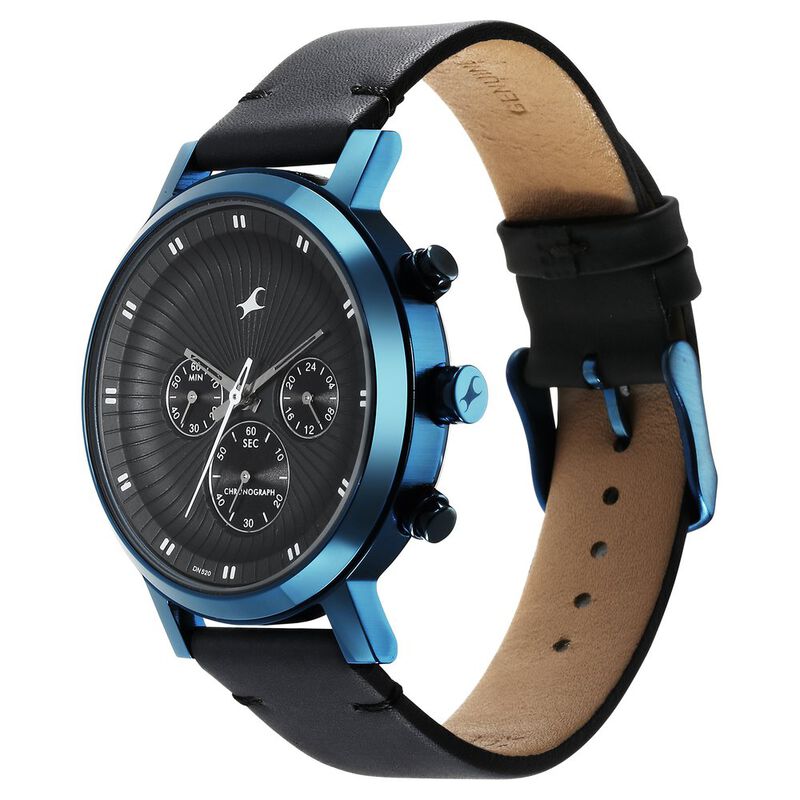 Buy Online Fastrack Kronos Multifunction Black Dial Leather Strap Watch ...