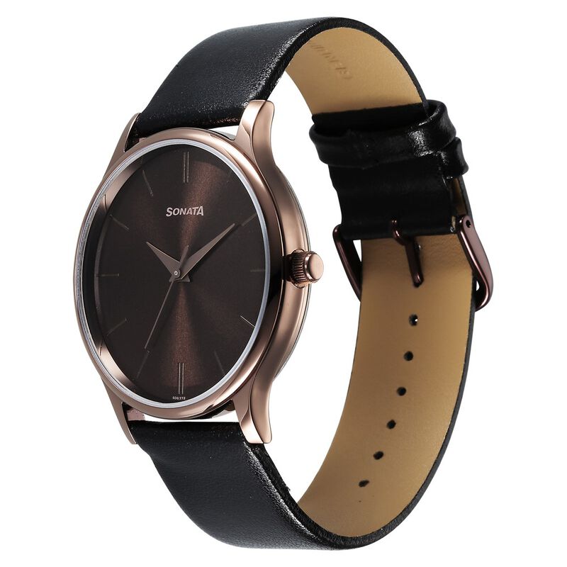 Buy Online Sonata Aspire Quartz Analog Brown Dial Leather Strap Watch ...