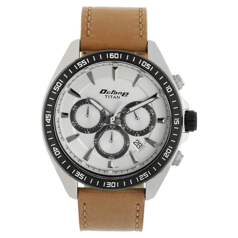 Buy Online Titan Octane White Dial Chronograph Leather Strap watch for ...