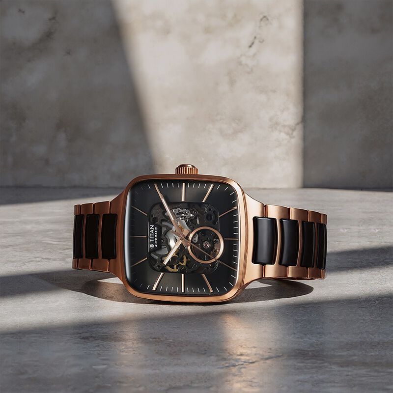 Buy Online Titan Ceramic Fusion Automatic Square Blue Dial Silver Dual ...