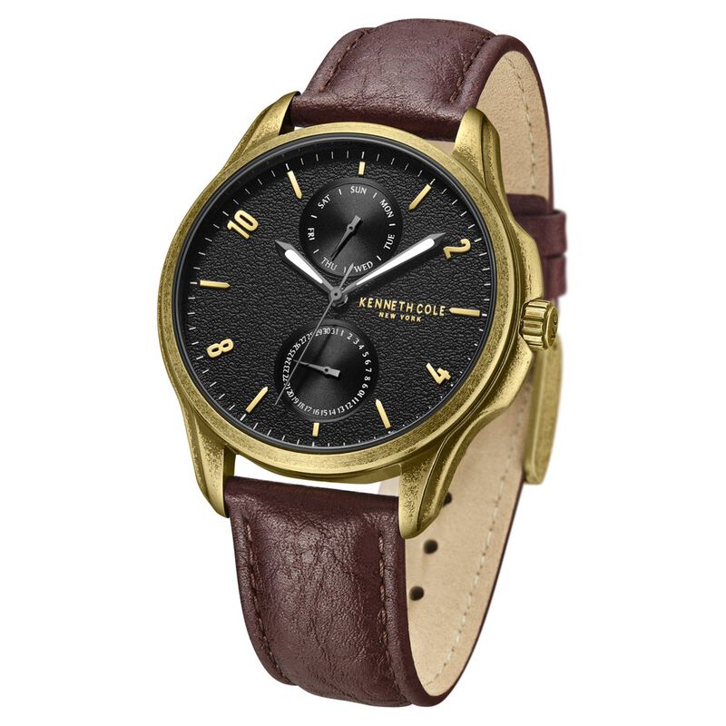 Buy Online Kenneth Cole Quartz Multifunction Brown Dial Leather Strap