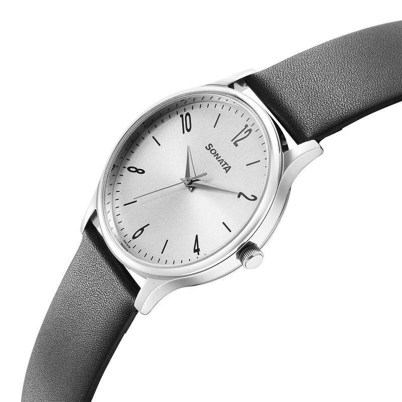 Buy Online Sonata Aspire Quartz Analog Grey Dial Leather Strap Watch ...