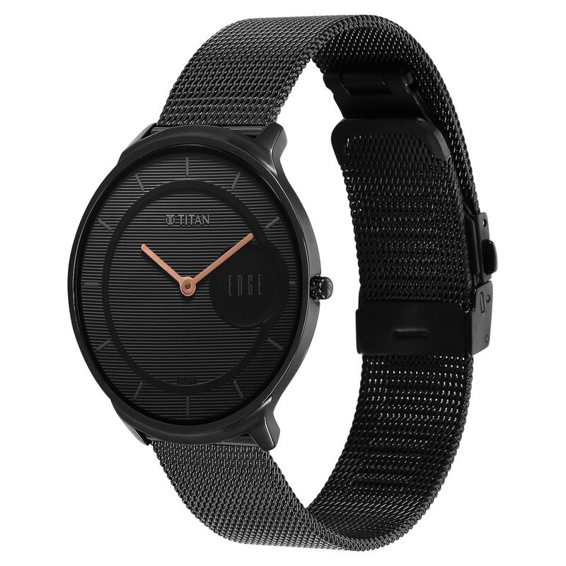 Buy Online Titan Edge Baseline Black Dial Analog Stainless Steel Strap ...