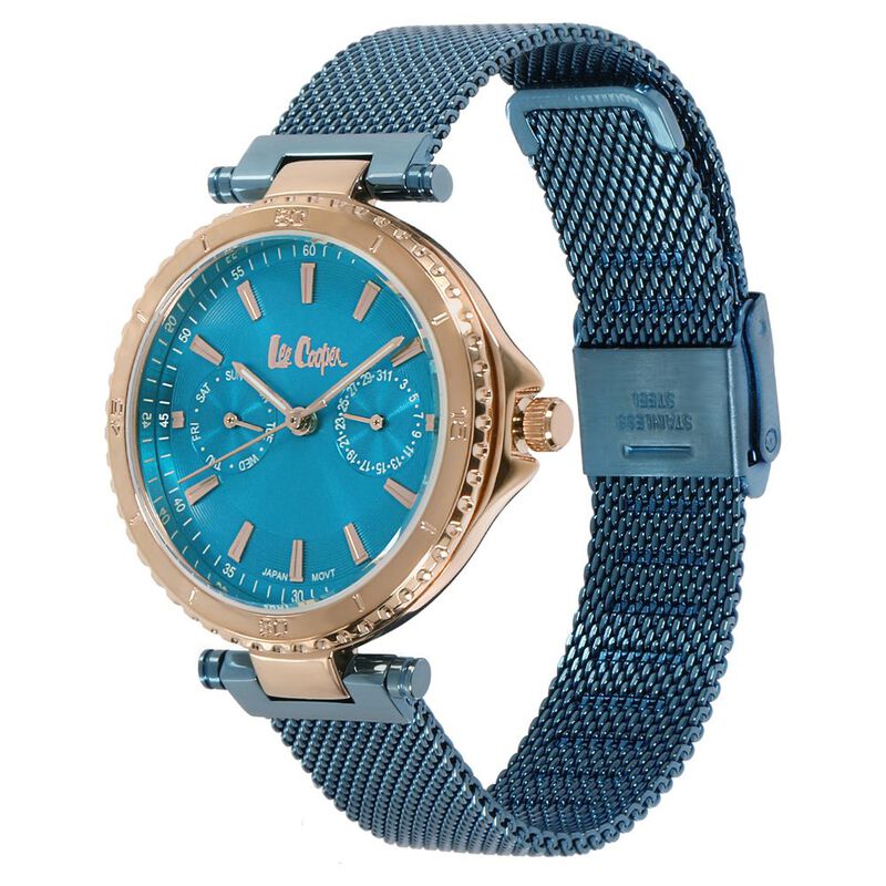 Buy Online Lee Cooper Quartz Multifunction Blue Dial Metal Strap Watch ...