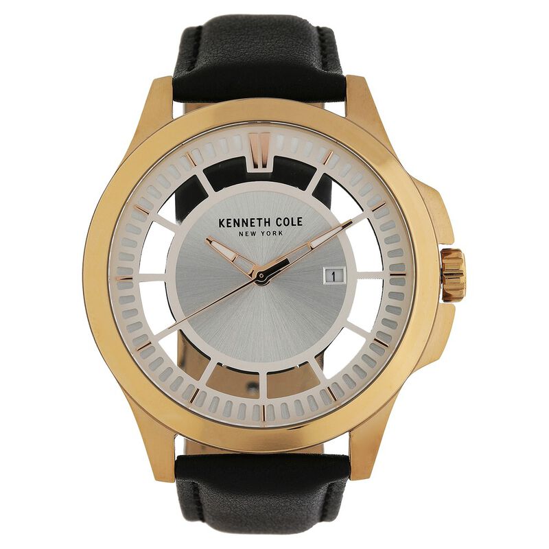 Buy Online Kenneth Cole Quartz Analog Silver Dial Leather Strap Watch ...