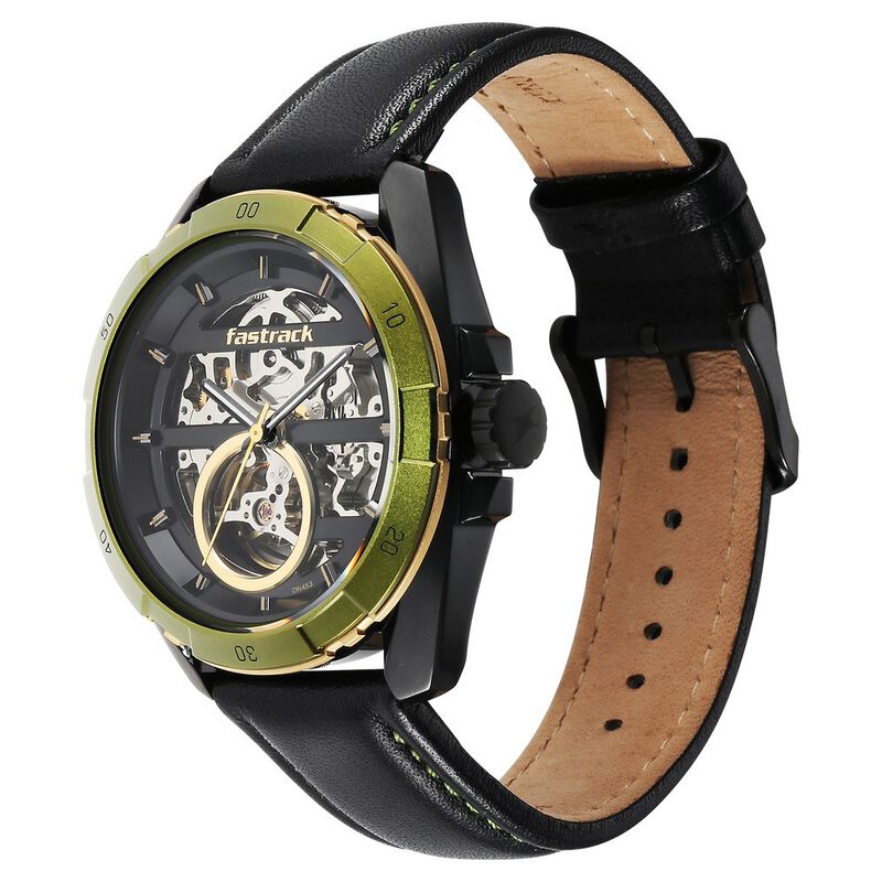 Buy Online Fastrack Automatics Black Dial Leather Strap Watch for Guys ...