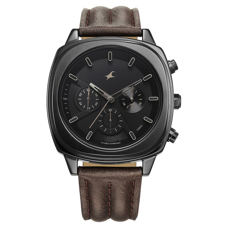 Buy Online Fastrack Kronos Chronograph Black Dial Brown Leather Strap ...