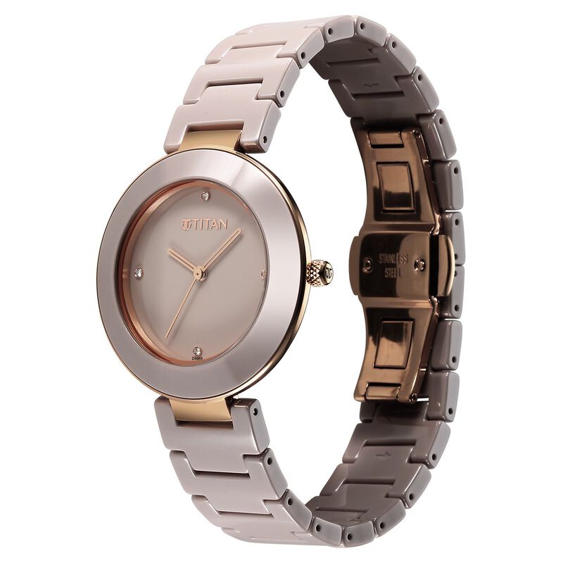 Buy Online Titan Purple Ceramics Quartz Analog Brown Dial Ceramic Strap ...