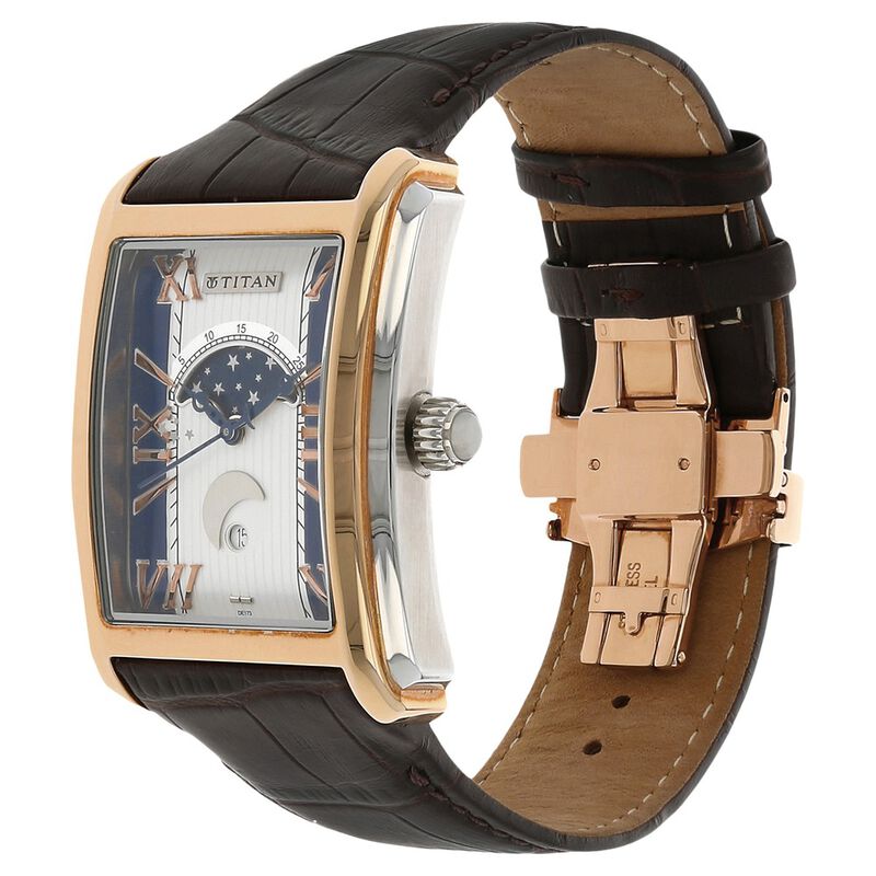 Buy Online Titan Moonphase White Dial Quartz Leather Strap watch for ...