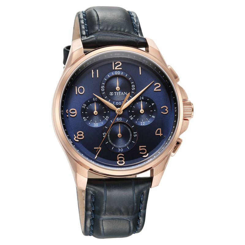 Buy Online Titan Classic Chrono Blue Dial Leather Watch for Men ...