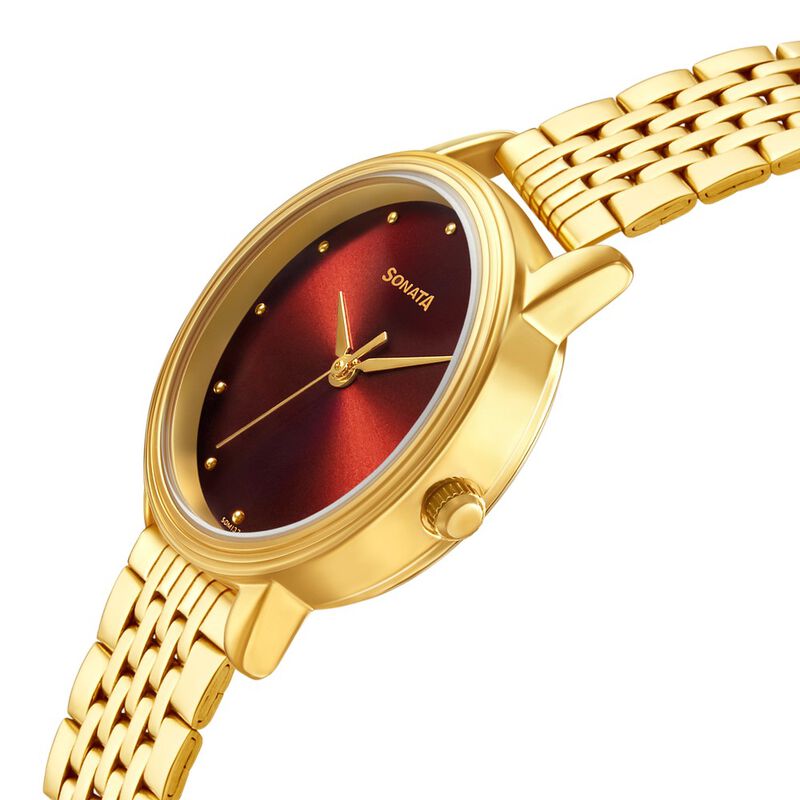 Buy Online Sonata Gold Edit Maroon Dial Women Watch With Stainless ...