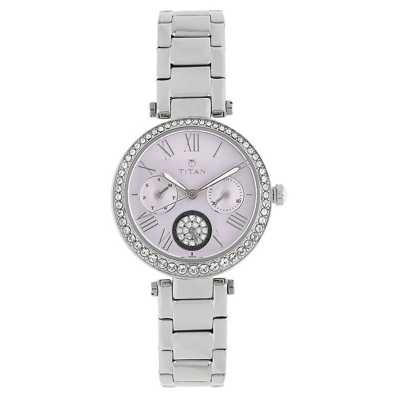 Buy Online Titan Quartz Analog Purple Dial Stainless Steel Strap Watch ...