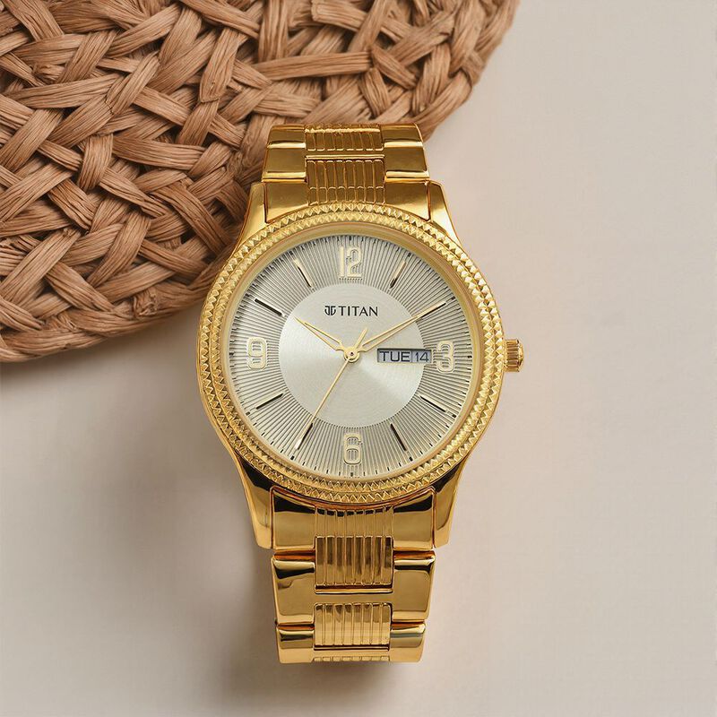 Buy Online Titan Quartz Analog Champagne Dial Stainless Steel Strap ...