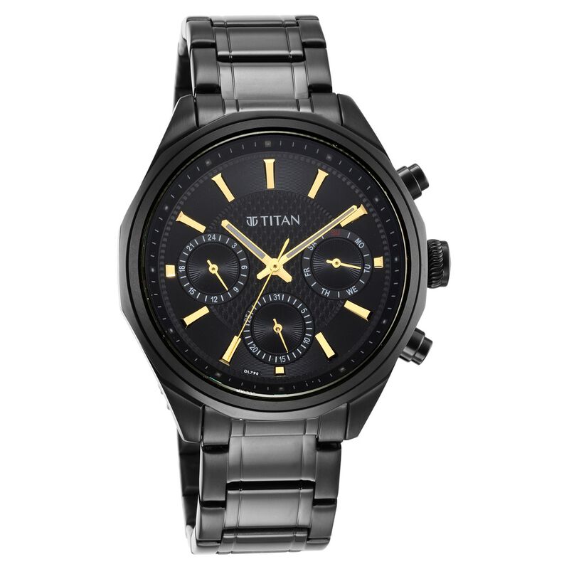 Buy Online Titan Quartz Multifunction Black Dial Stainless Steel Strap ...