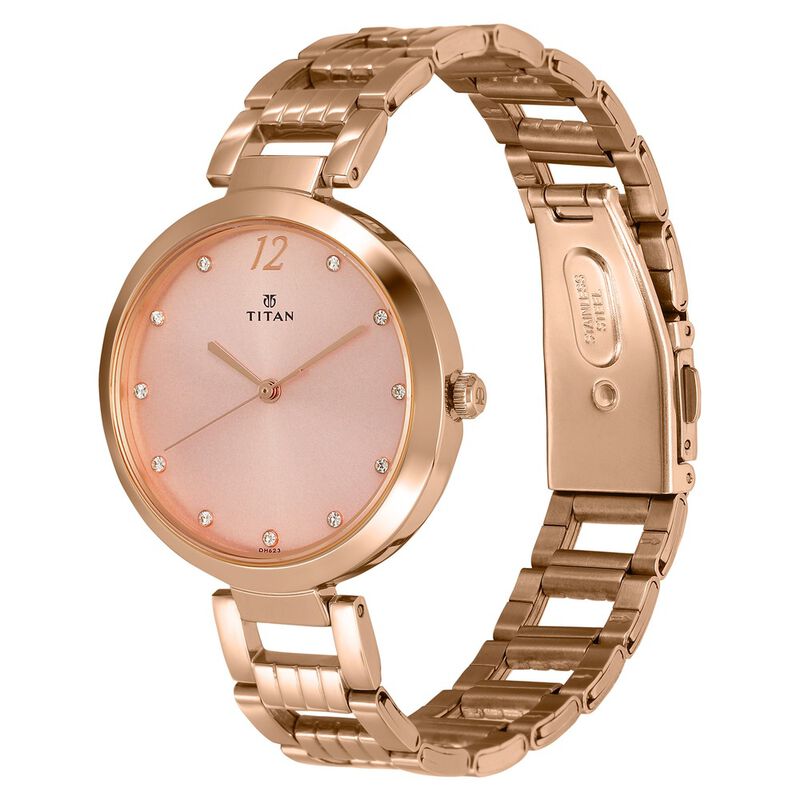 Buy Online Titan Sparkle Pink Dial Analog Stainless Steel Strap watch ...